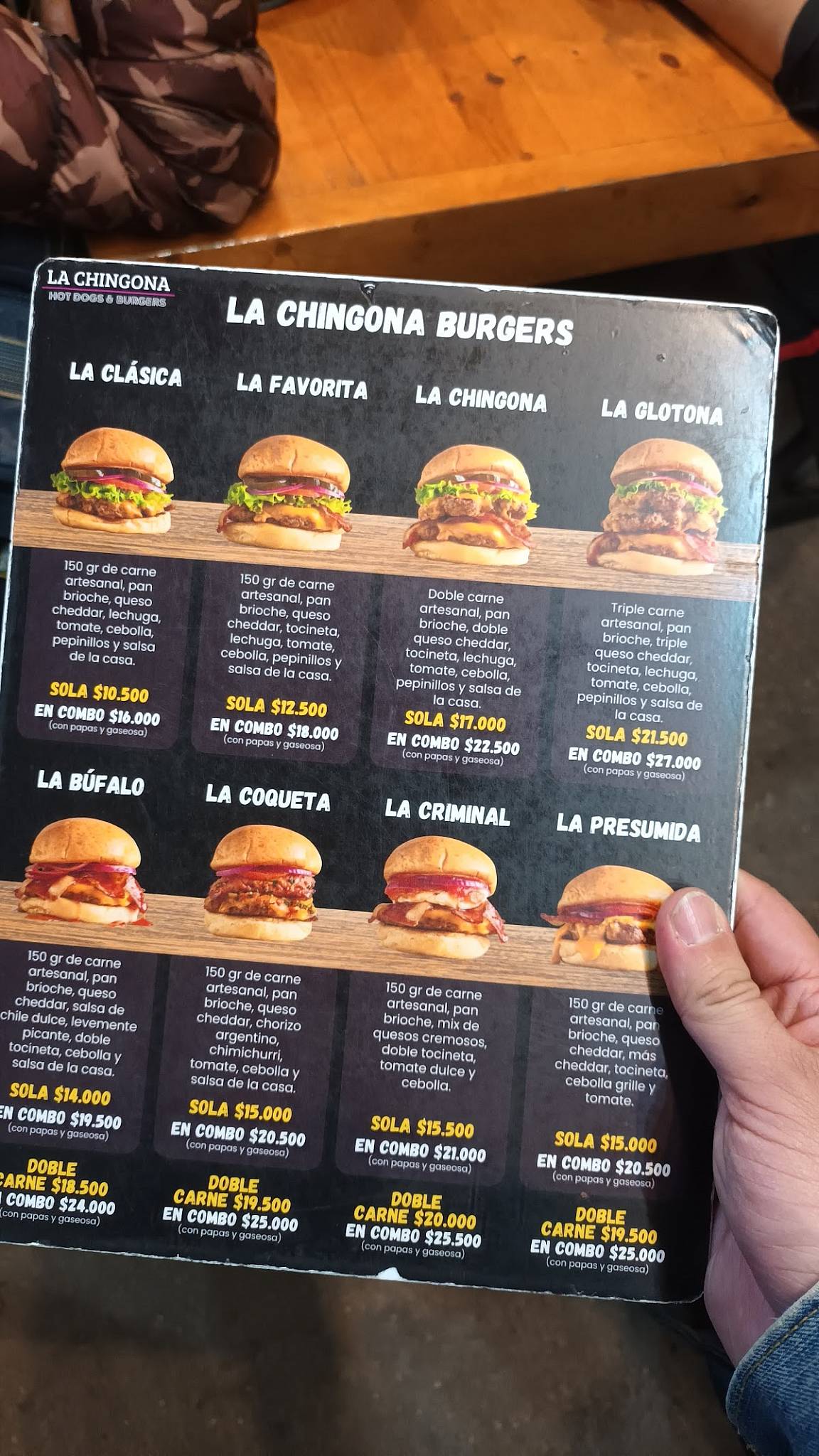 Carta del restaurante LA CHINGONA HOT DOGS Y BURGERS TERREROS, Soacha