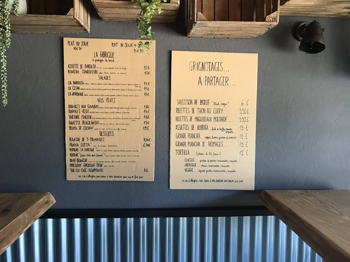 Menu au LA FABRIQUE... Restaurant / Bar a Vins..., Angers