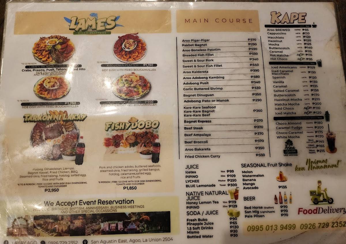 Menu at LAKAY AGO NATURE'S PARK restaurant, Agoo