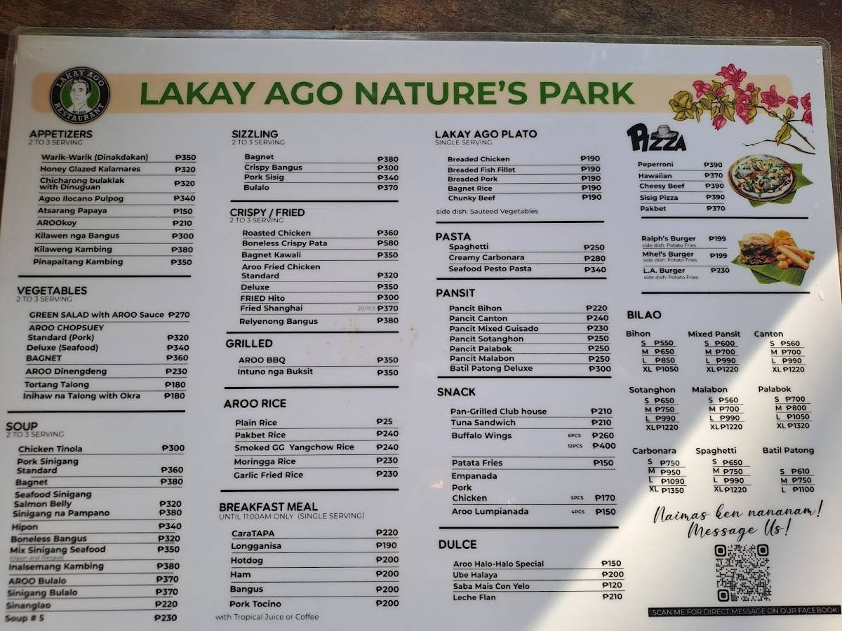 Menu at LAKAY AGO NATURE'S PARK restaurant, Agoo