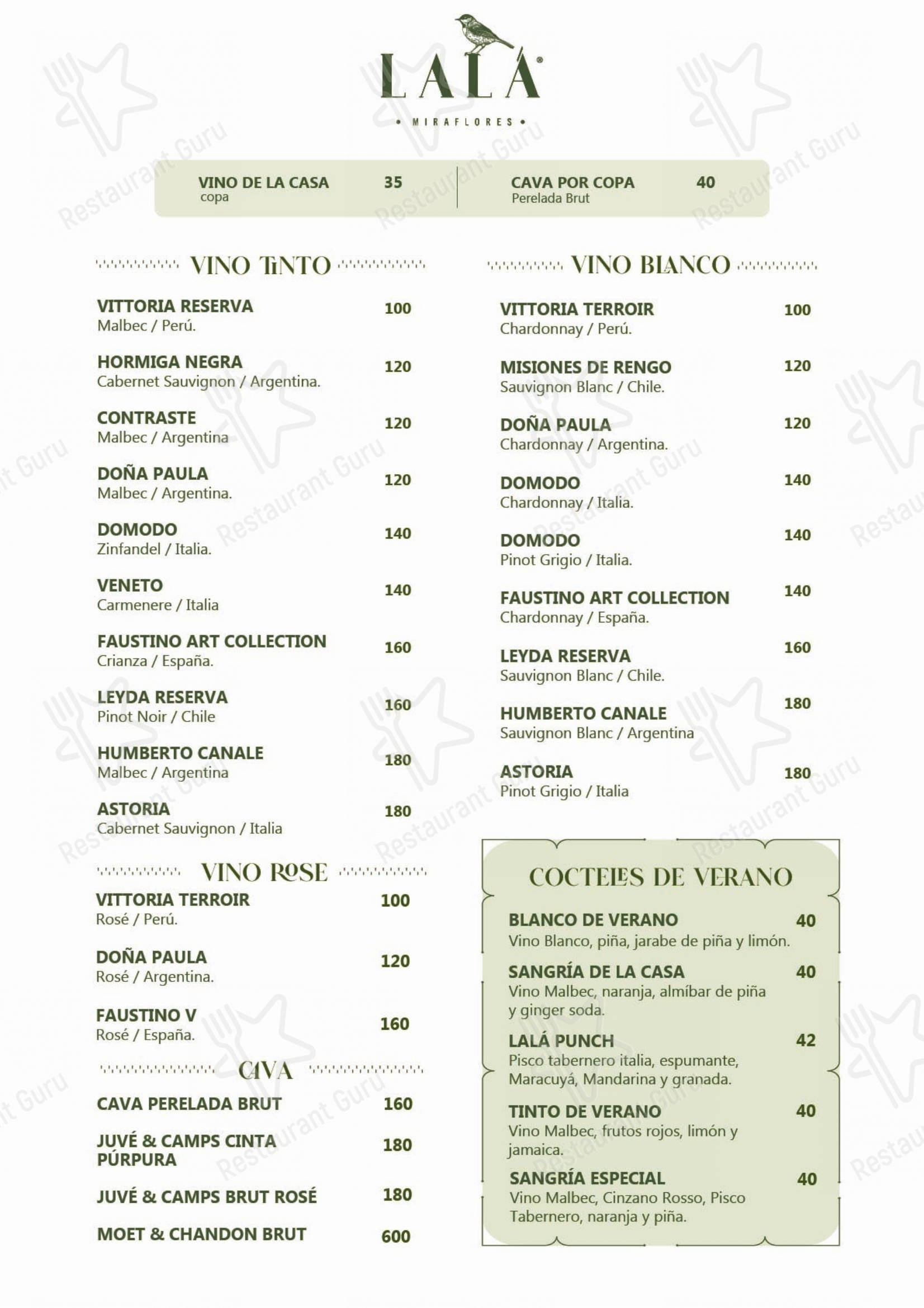 Carta del restaurante LALÁ MIRAFLORES, Miraflores, C. 2 del Mayo 701