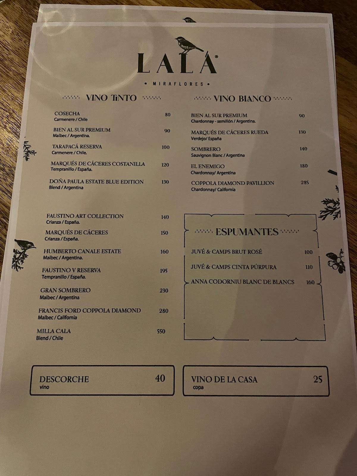 Carta del restaurante LALÁ MIRAFLORES, Miraflores, C. 2 del Mayo 701