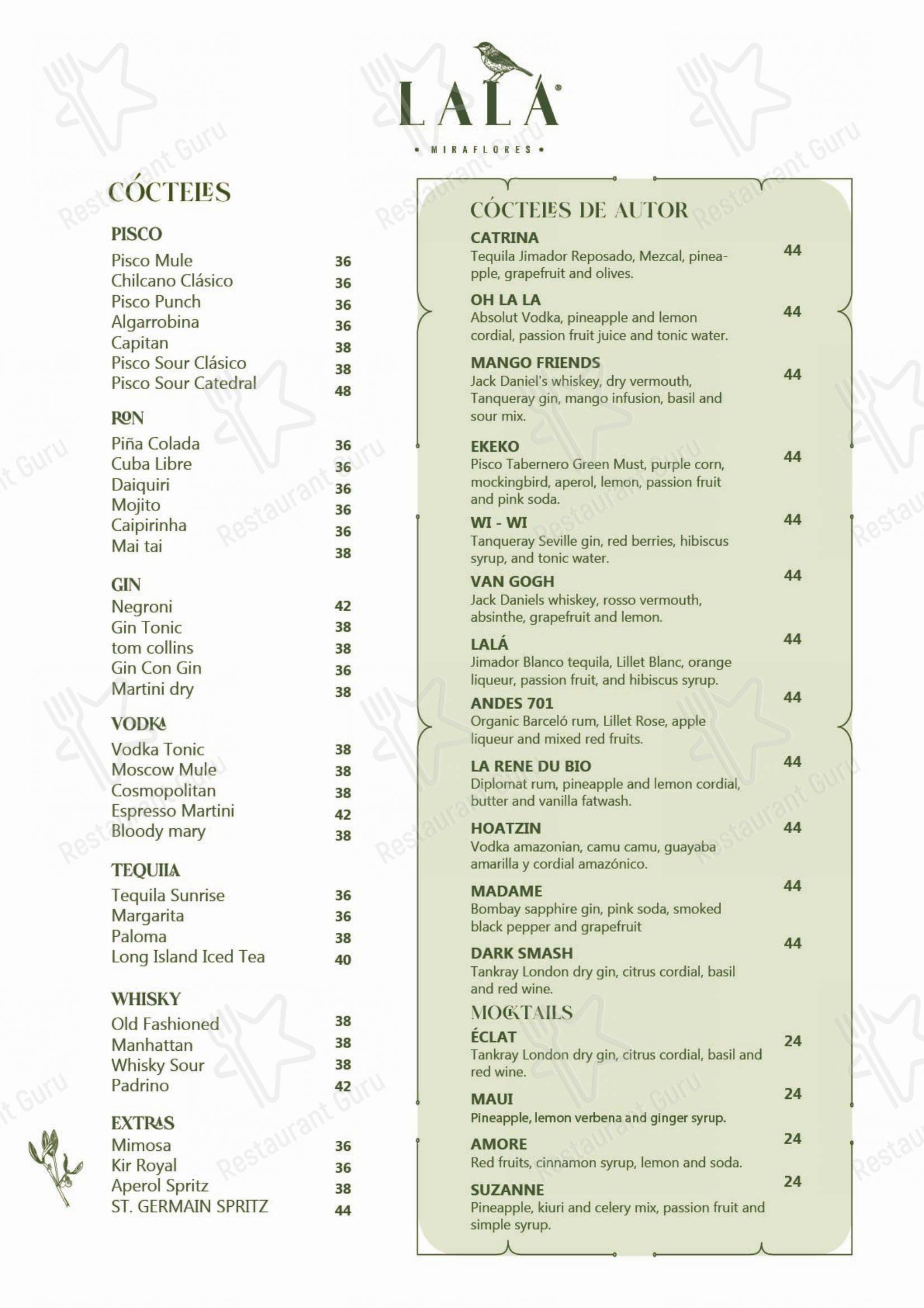 Carta del restaurante LALÁ MIRAFLORES, Miraflores, C. 2 del Mayo 701