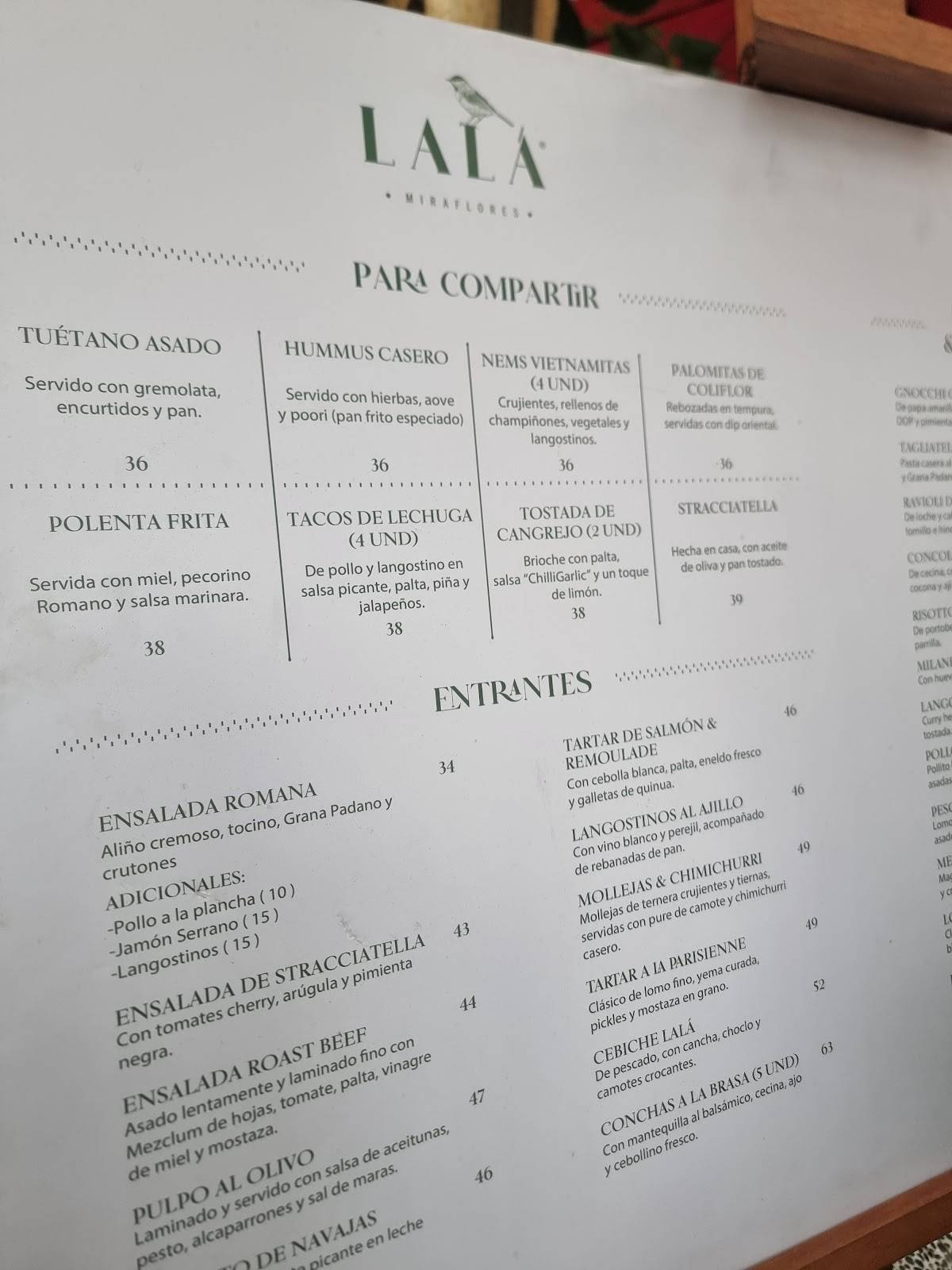Carta del restaurante LALÁ MIRAFLORES, Miraflores, C. 2 del Mayo 701