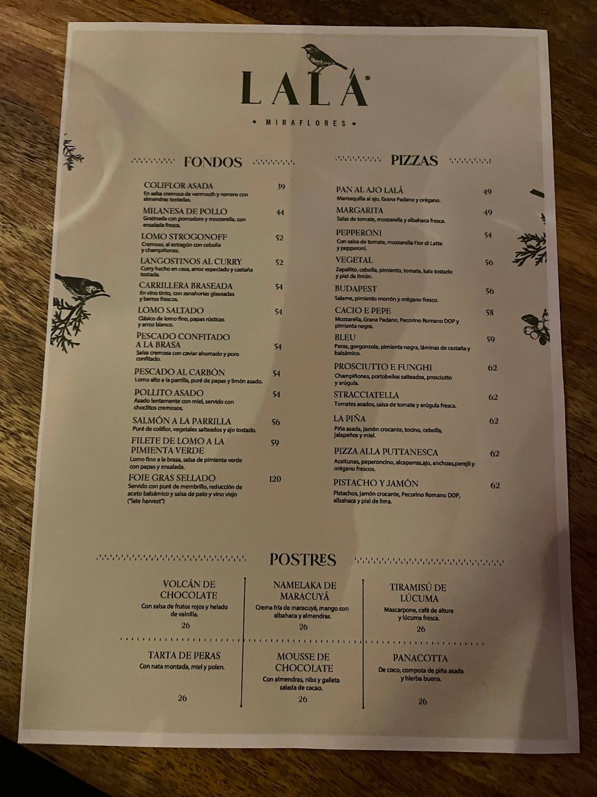Carta del restaurante LALÁ MIRAFLORES, Miraflores, C. 2 del Mayo 701