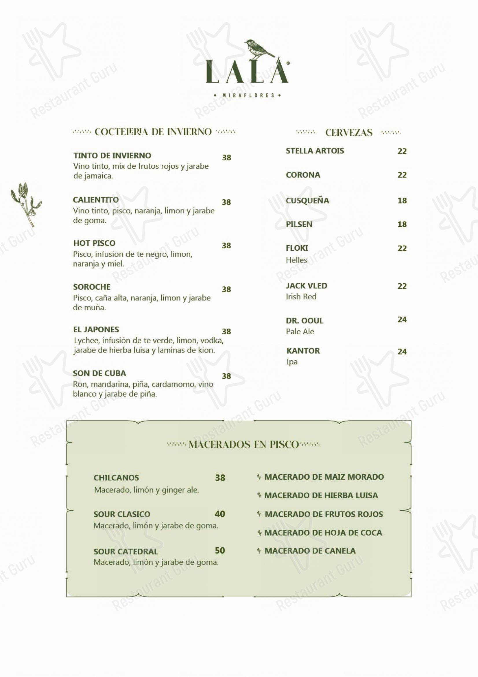 Carta del restaurante LALÁ MIRAFLORES, Miraflores, C. 2 del Mayo 701