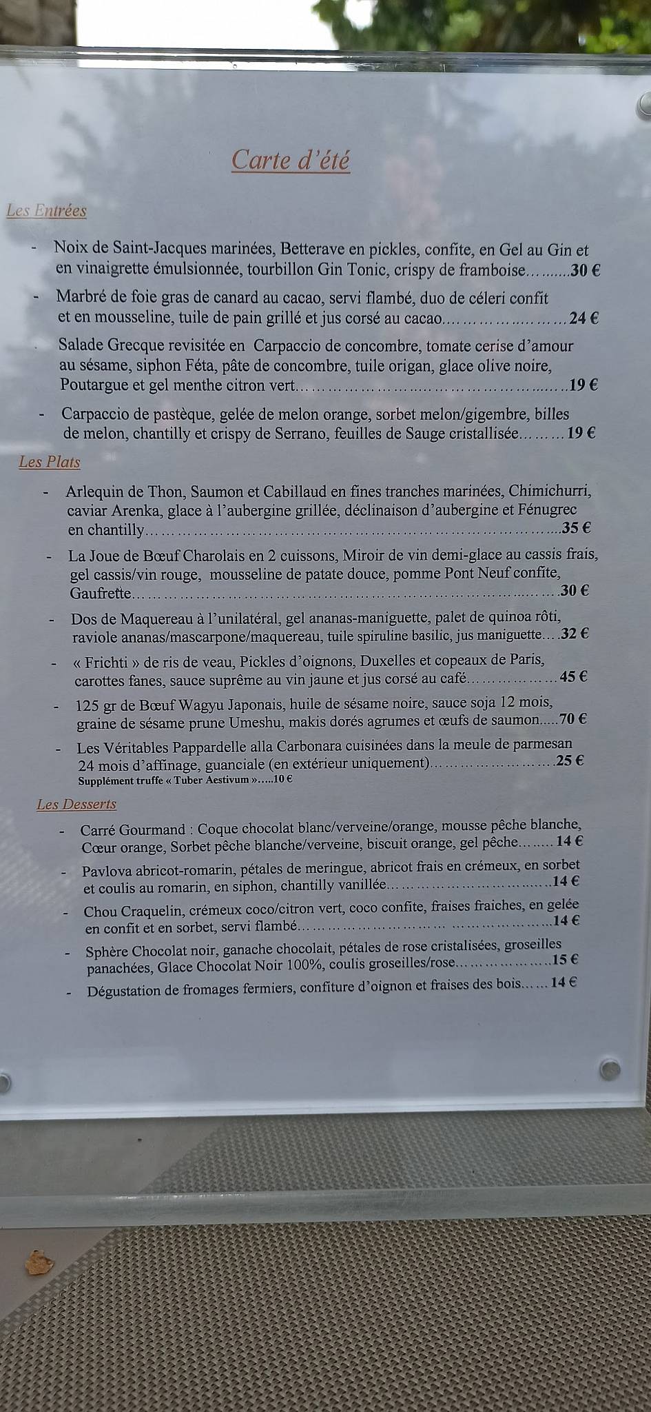 Menu au LE CARRE GOURMAND restaurant, Boé
