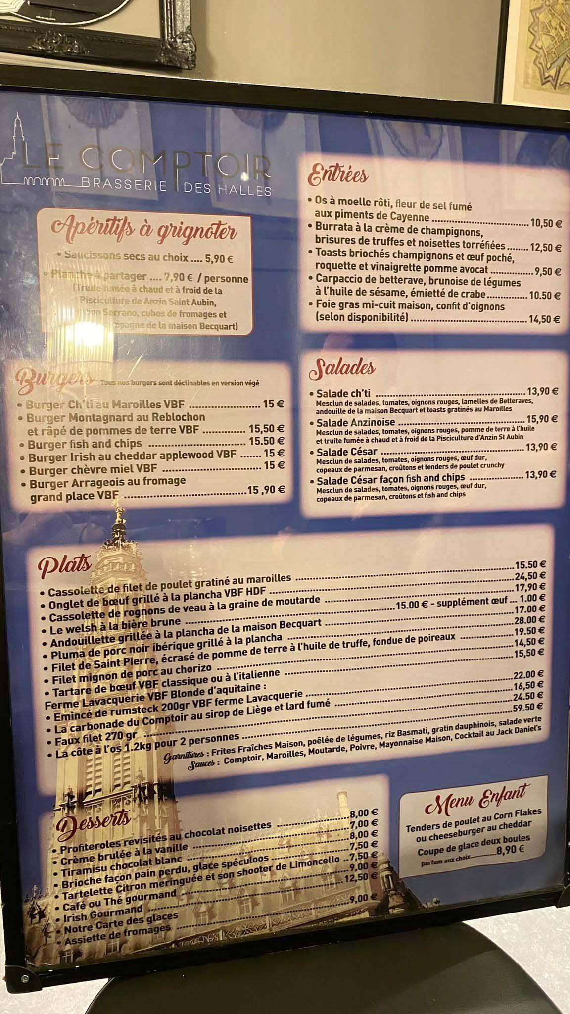 Menu au LE COMPTOIR Arras brasserie régionale centre ville restaurant ...