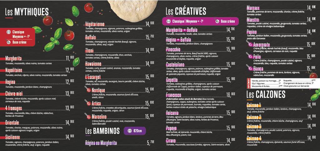 Menu au LE PINOCCHIO PIZZA pizzeria, Paray-le-Monial