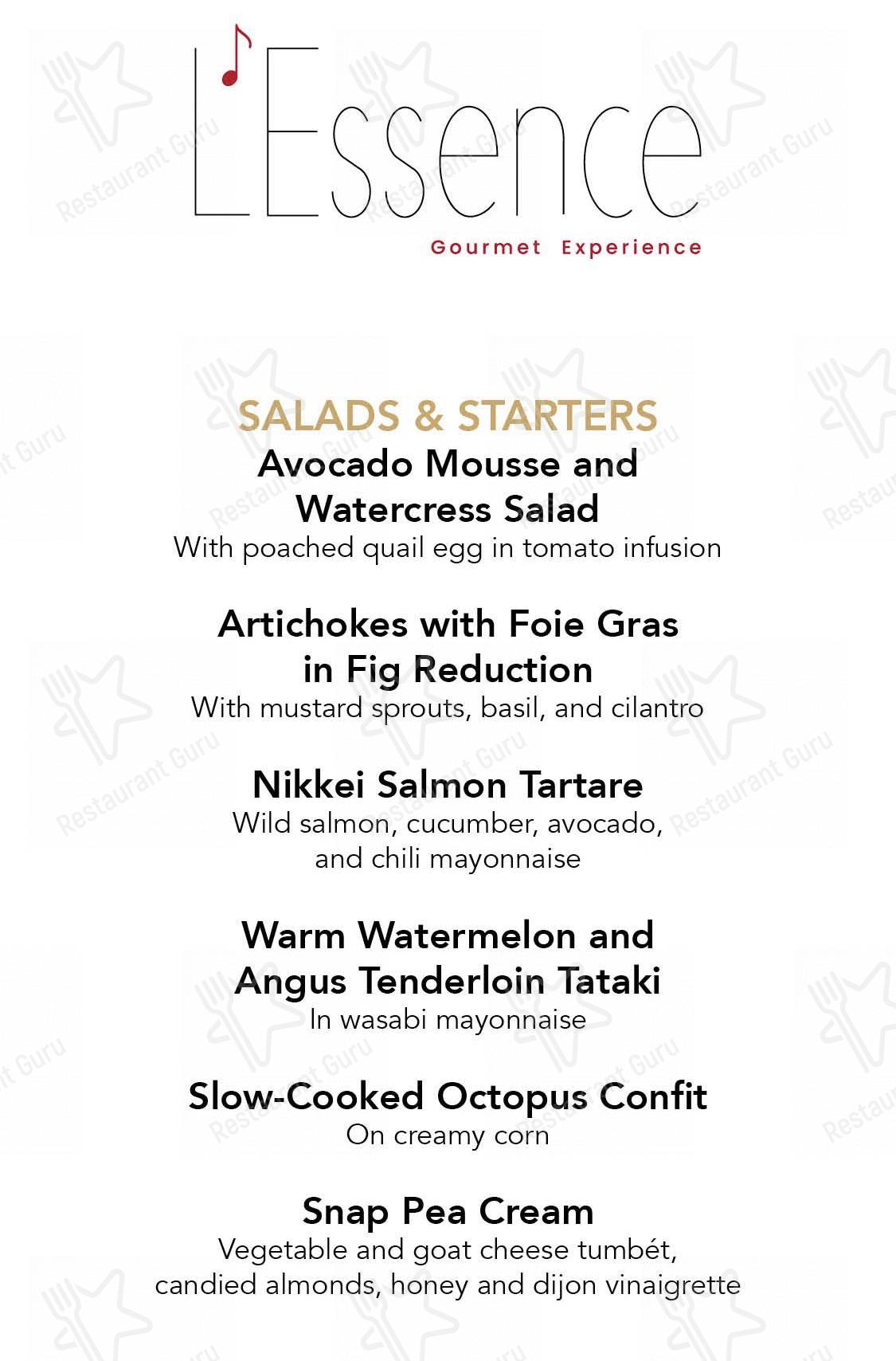 Menu at L'Essence restaurant, Punta Cana