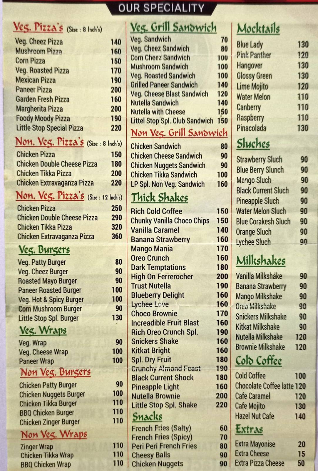 Menu at LITTLE STOP cafe and creamery, Hyderabad