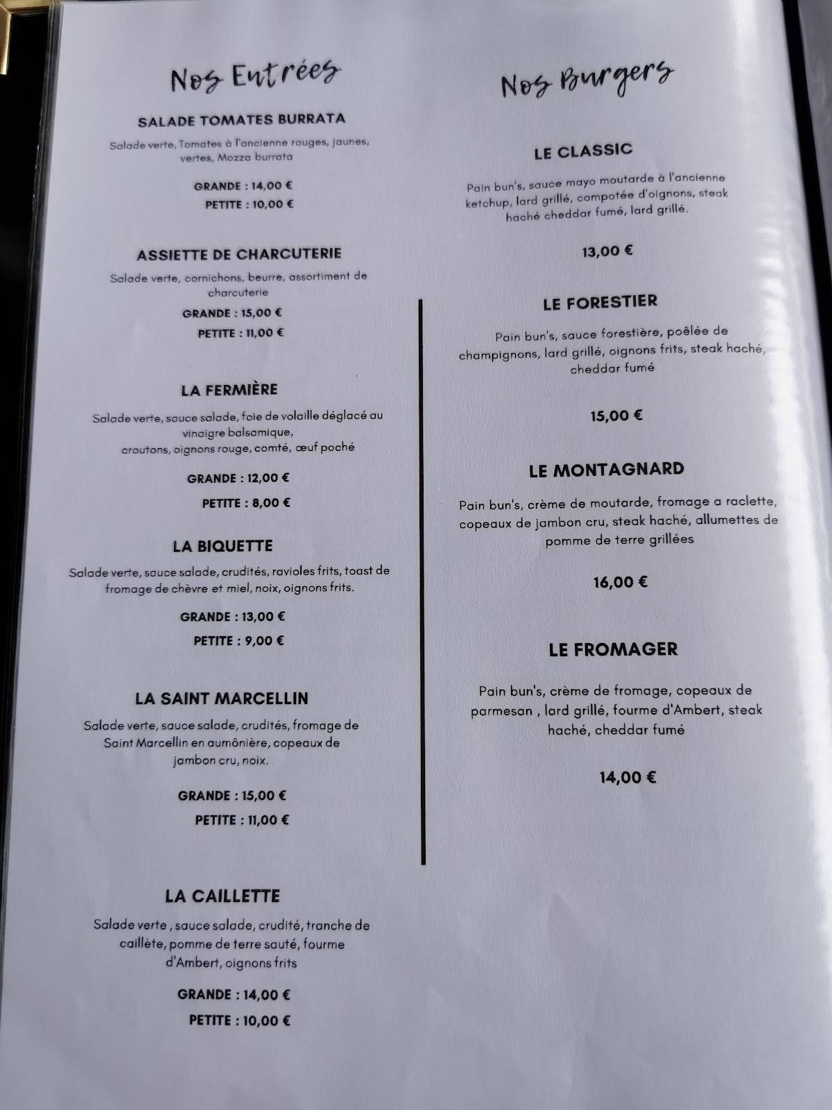 Menu au L'Orée du Bois restaurant, Bossieu