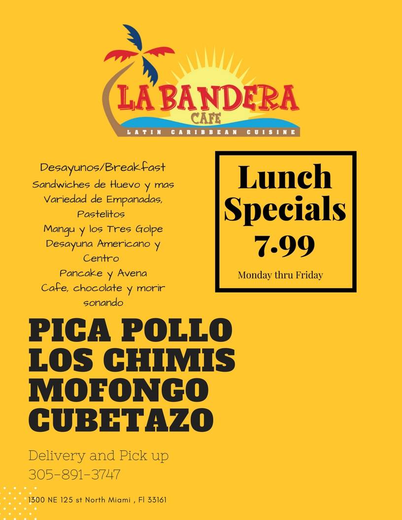 Carta de La Bandera Cafe- Dominican Kitchen, North Miami