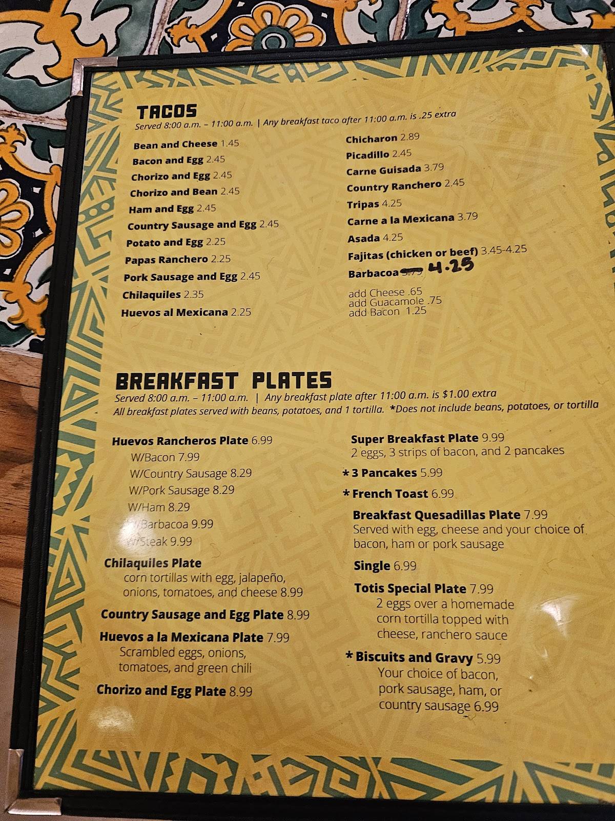 Menu at La Cabana Cafe, Lakehills, FM1283