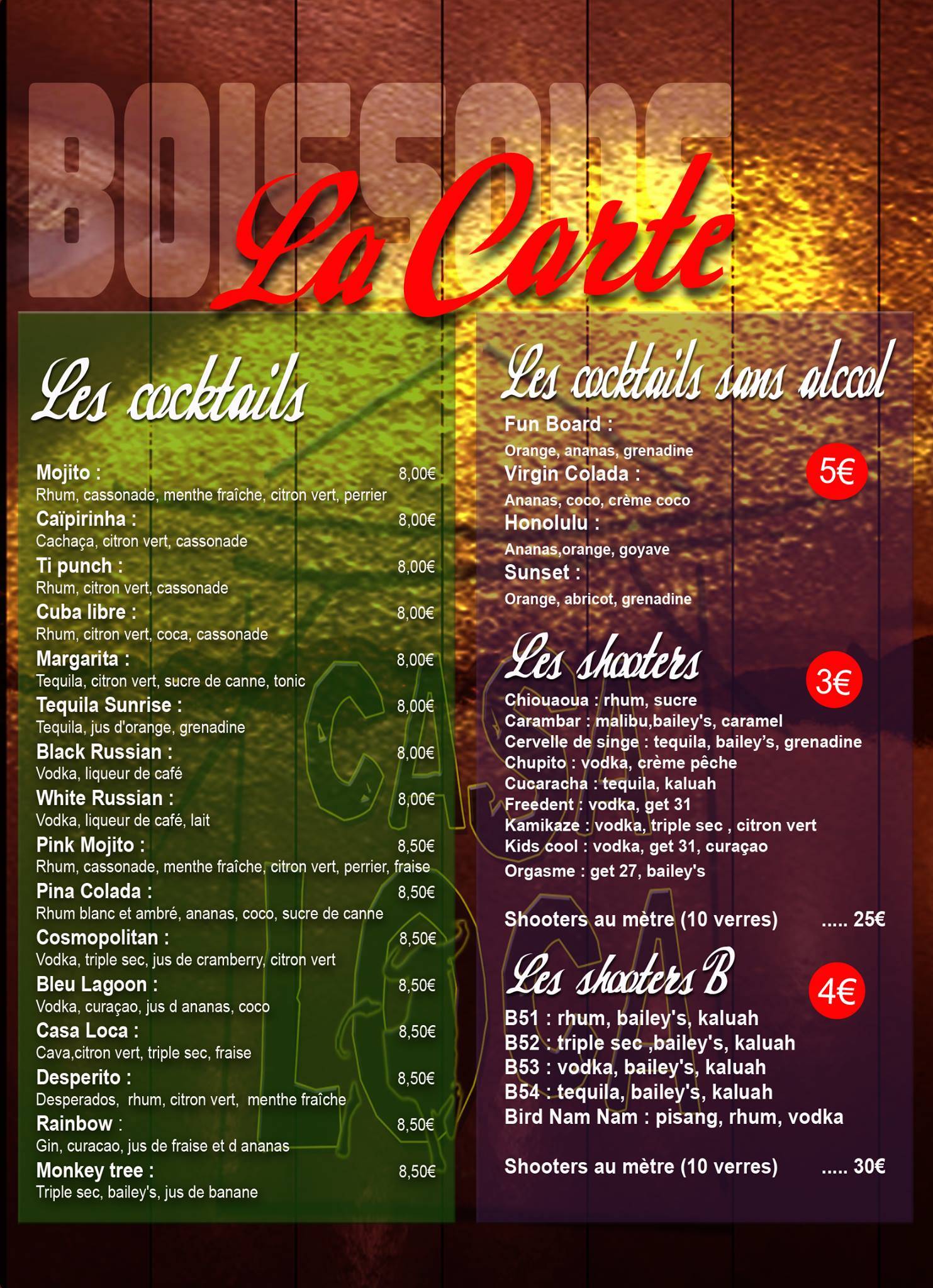 Menu au La Casa Loca restaurant, Valras-Plage