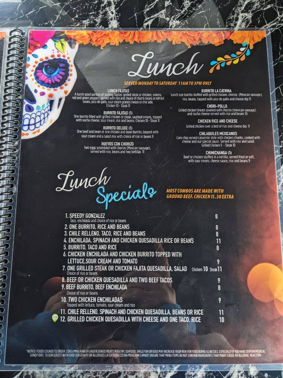 Menu at La Catrina Cocina Mexicana Houghton restaurant, Houghton