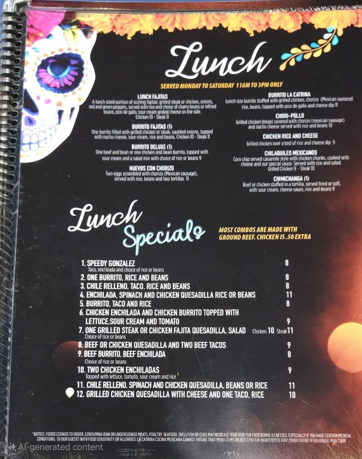 Menu at La Catrina Cocina Mexicana Houghton restaurant, Houghton