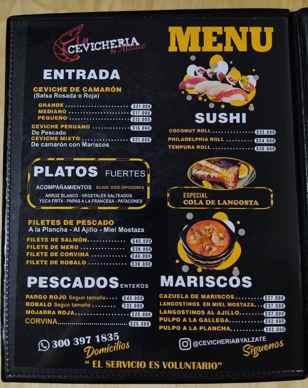 Menu at La Cevicheria By Alzate restaurant, Bogotá