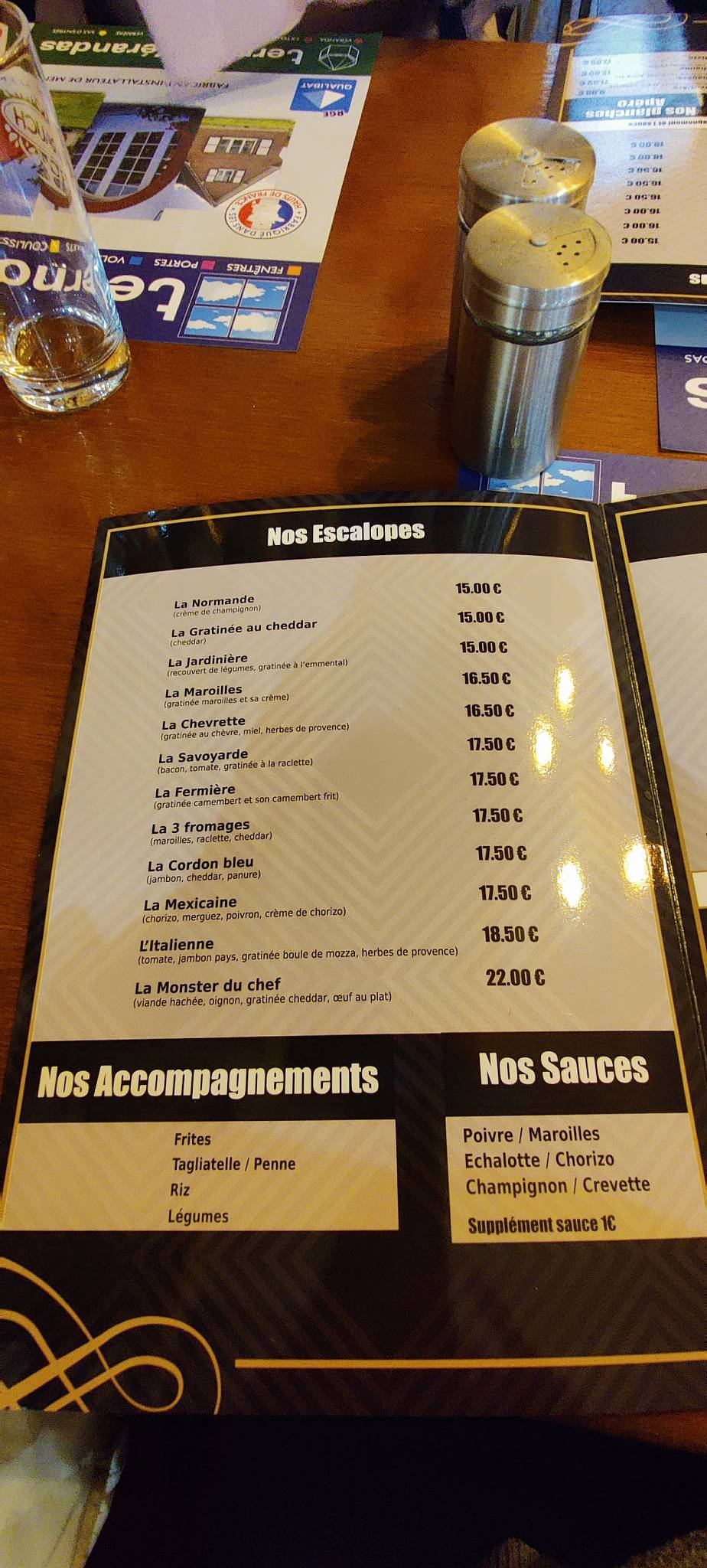 Menu au La Champenoise restaurant, Calais