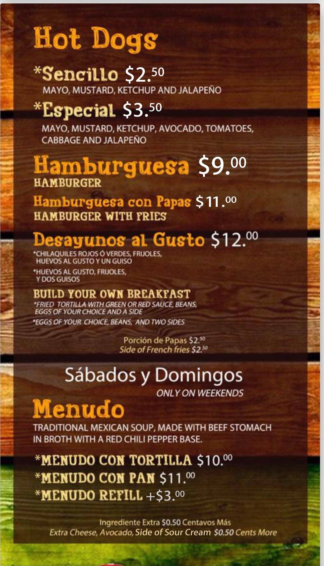 Menu at La Cocina de Doña Nena restaurant, Oklahoma City