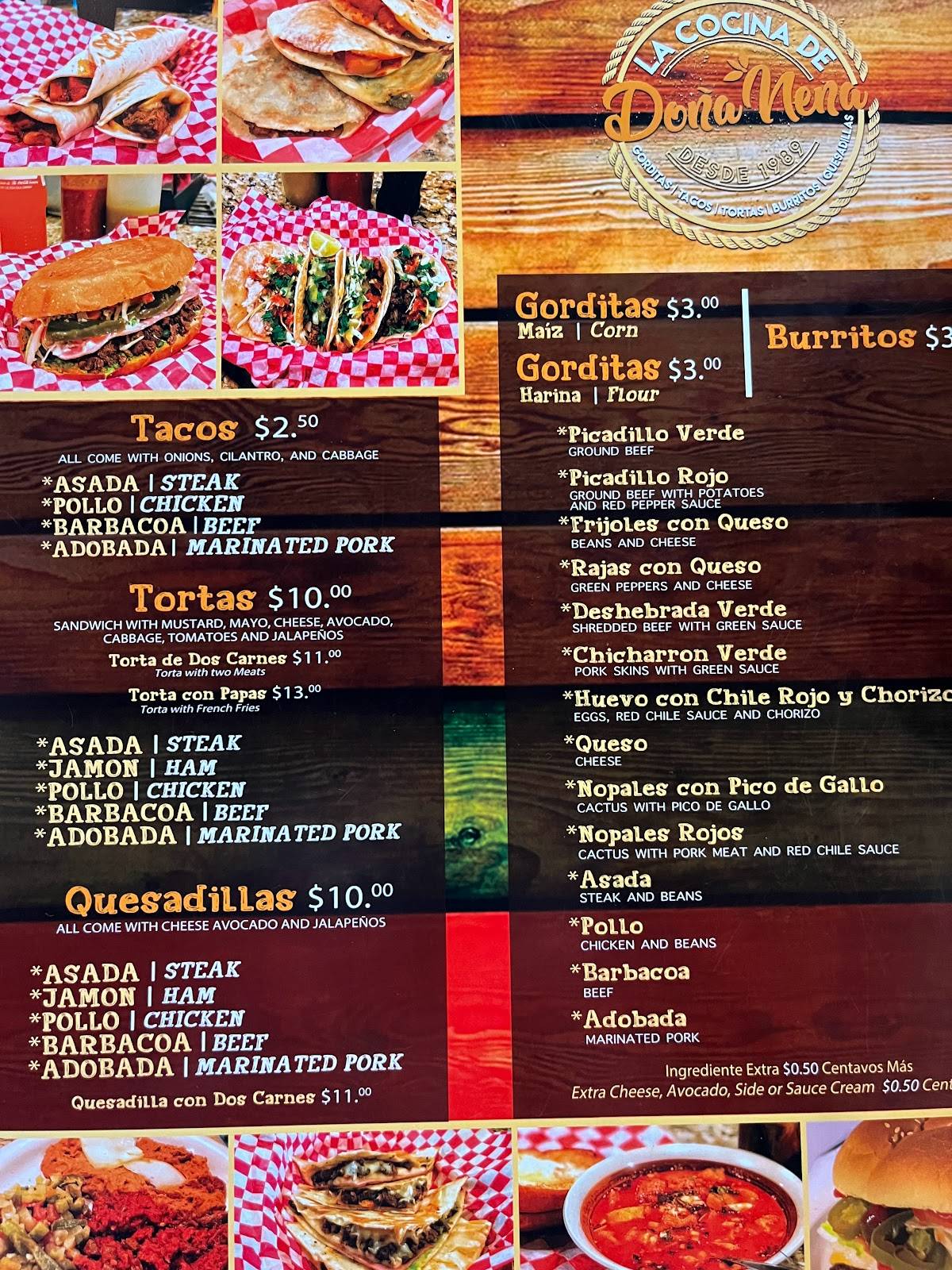 Menu at La Cocina de Doña Nena restaurant, Oklahoma City