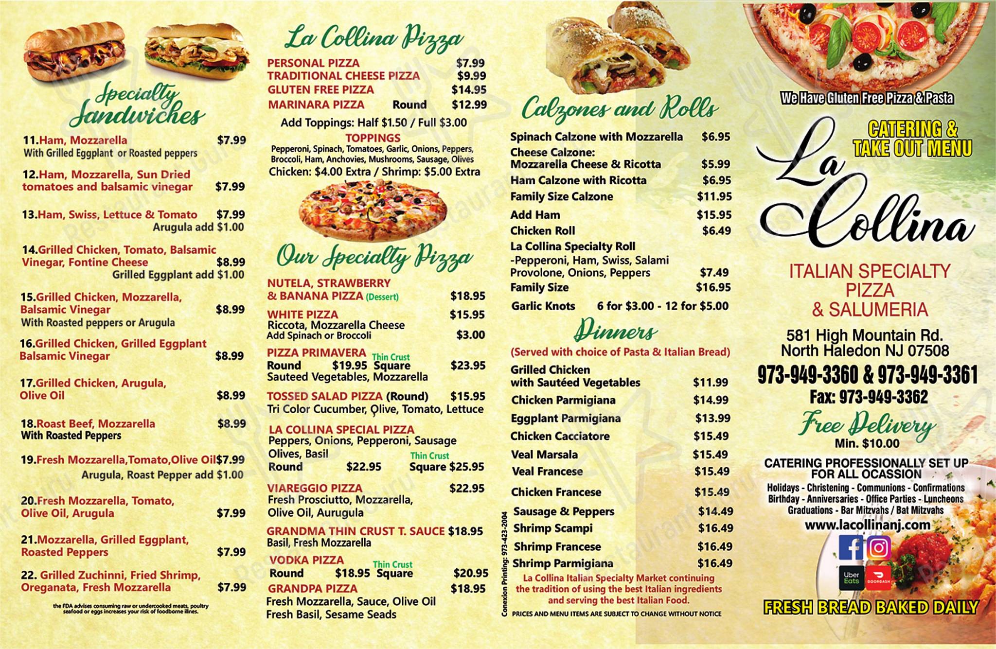 Menu at La Collina Italian Specialty Pizza & Salumeria pizzeria, North ...