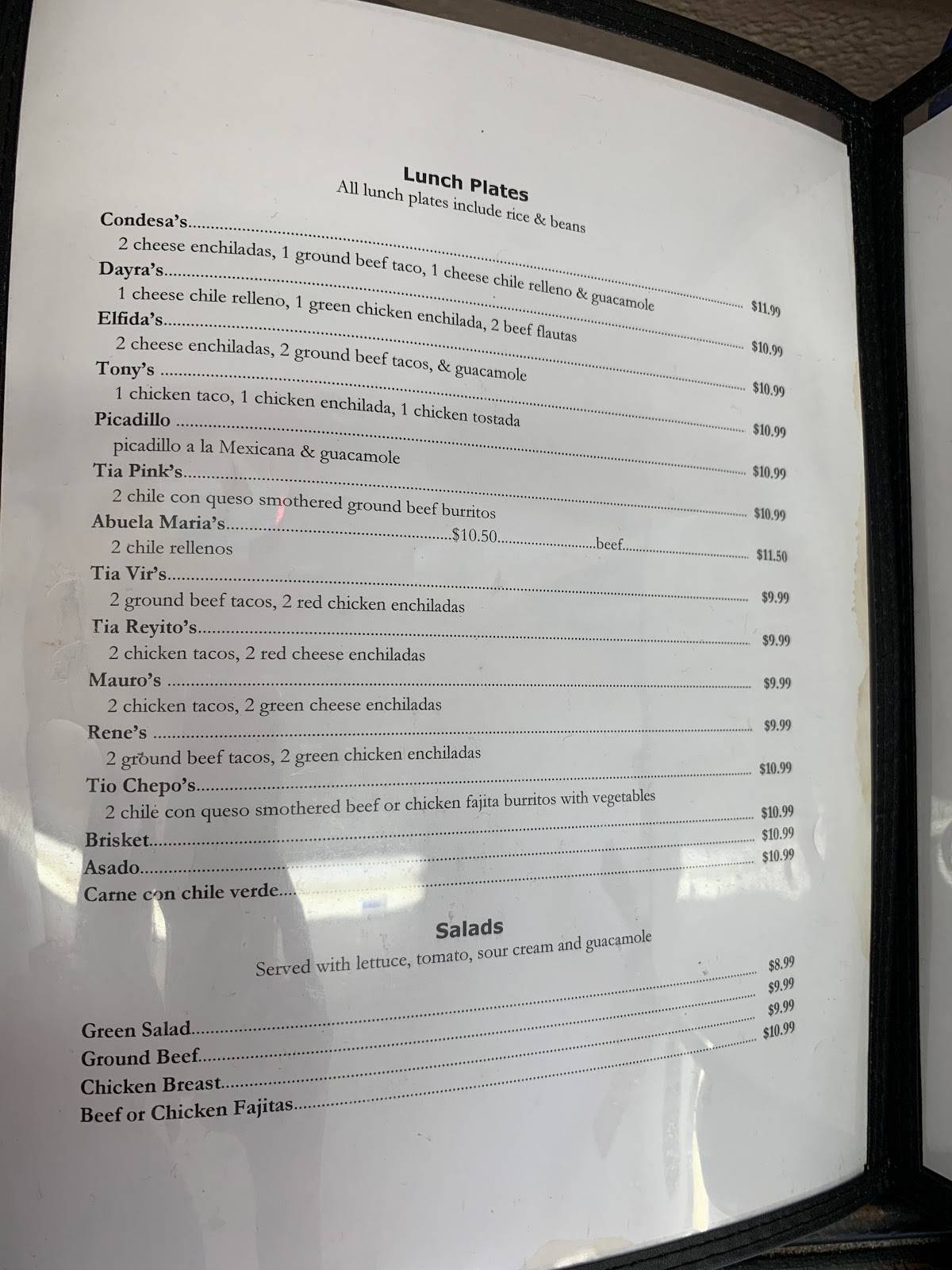 Menu at La Condesa restaurant, Midland