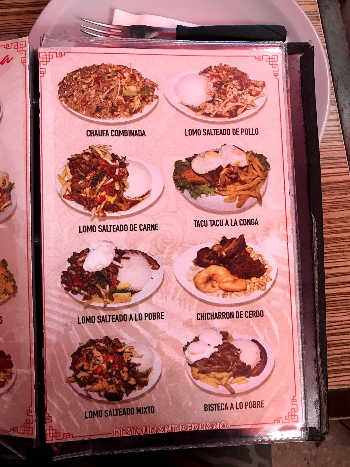 Carta del restaurante La Conga, Buenos Aires