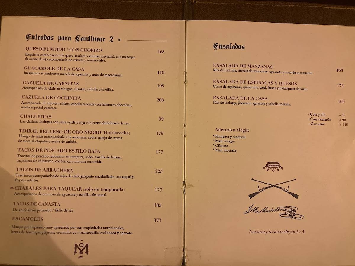 Menu at La Conspiración de 1809 restaurant, Morelia