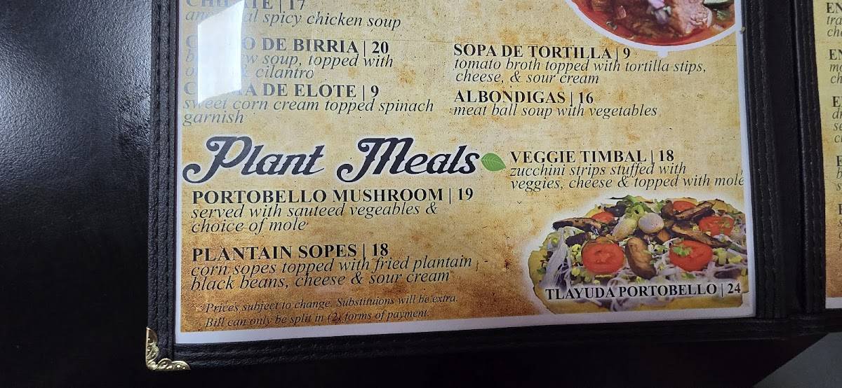 Menu at La Diosa de los Moles restaurant, Monterey Park