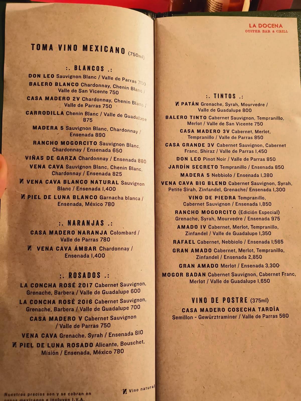 Carta del restaurante La Docena Roma, Ciudad López Mateos, Av. Álvaro ...