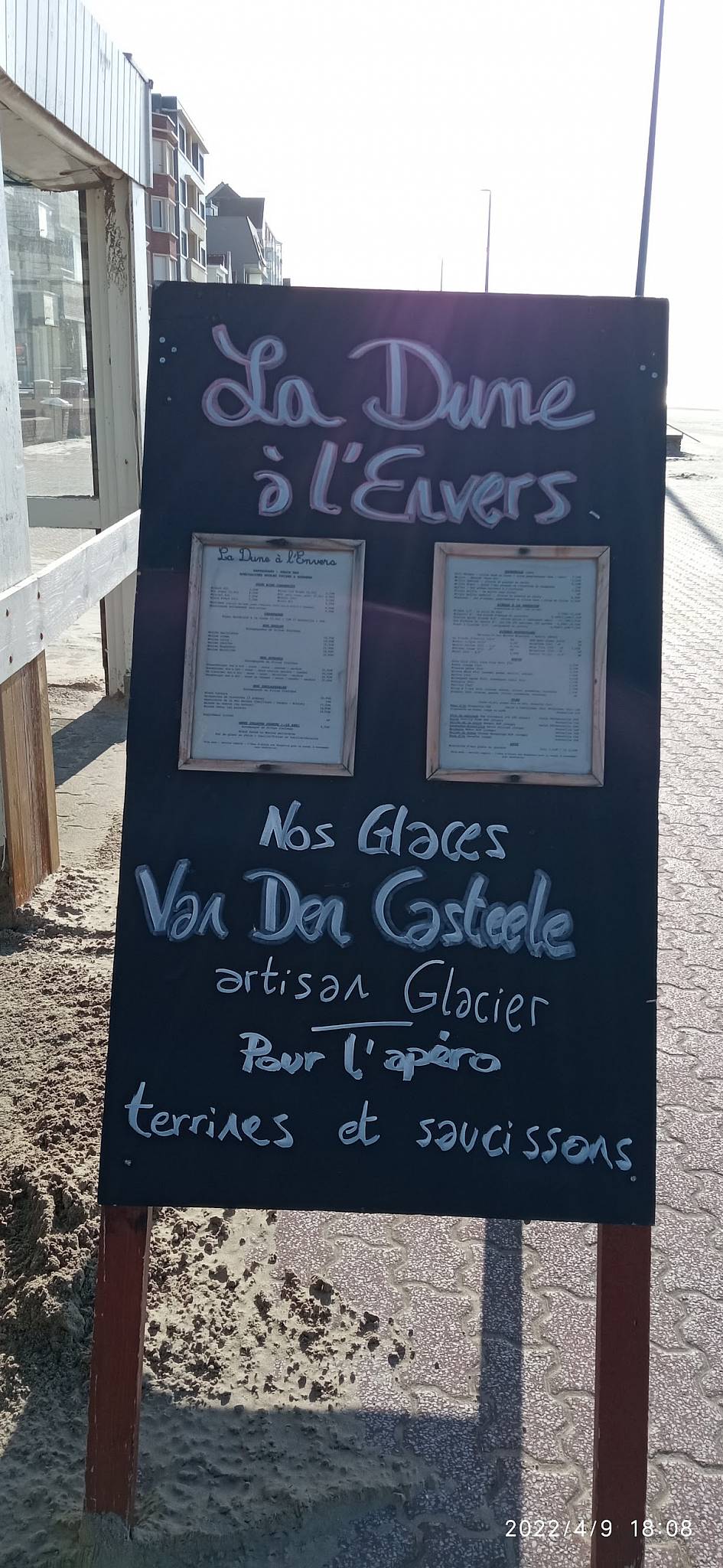 Carta del restaurante La Dune à L'Envers, Bray-Dunes
