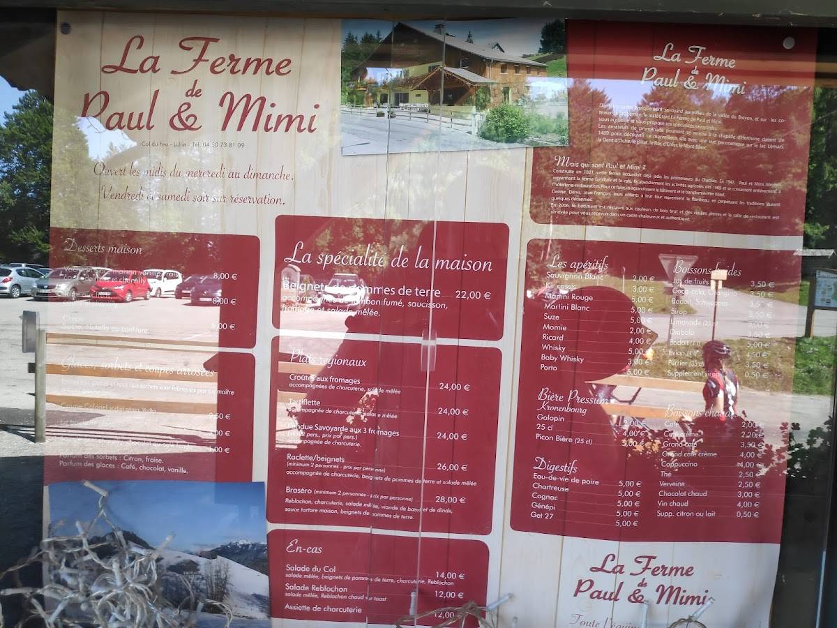 Menu at La Ferme de Paul et Mimi restaurant, Lullin