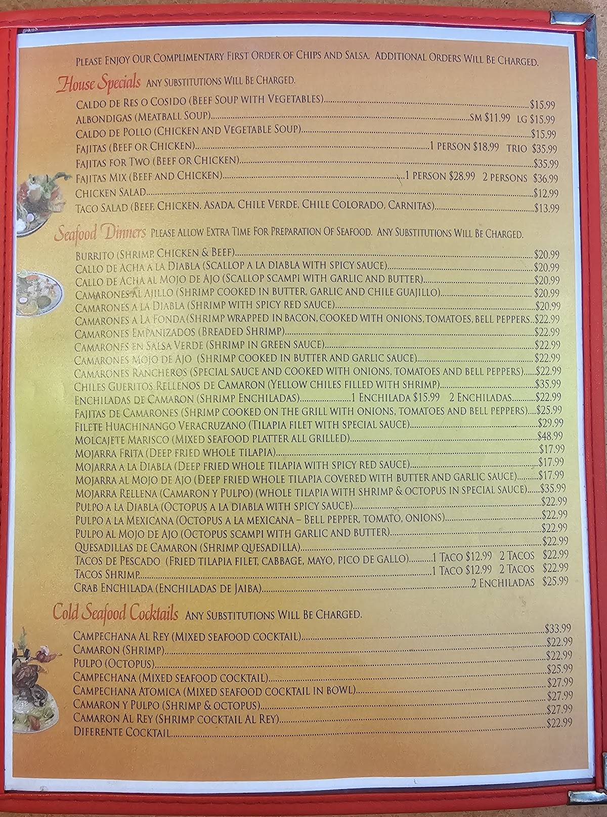 Menu at La Fonda Mexican Restaurant, Mesquite
