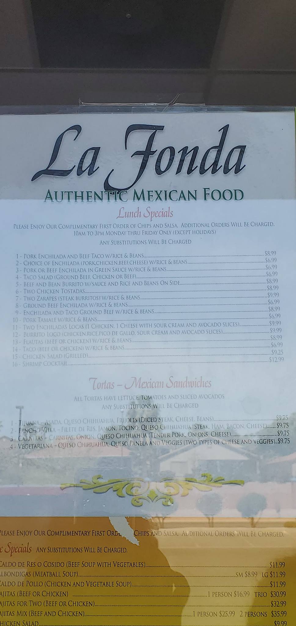 Menu at La Fonda Mexican Restaurant, Mesquite