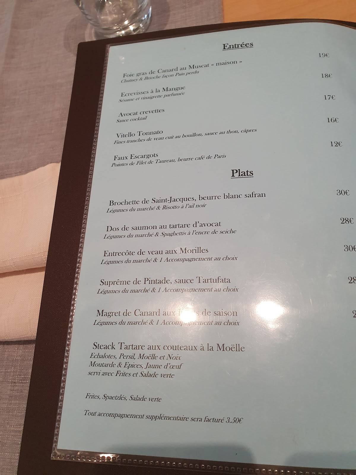 Menu au La Fourchette restaurant, Schlierbach