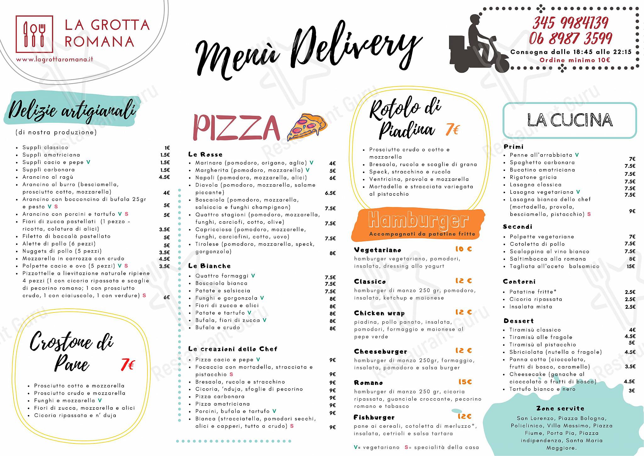 Menu at La Grotta Romana restaurant, Rome, Via Palestro