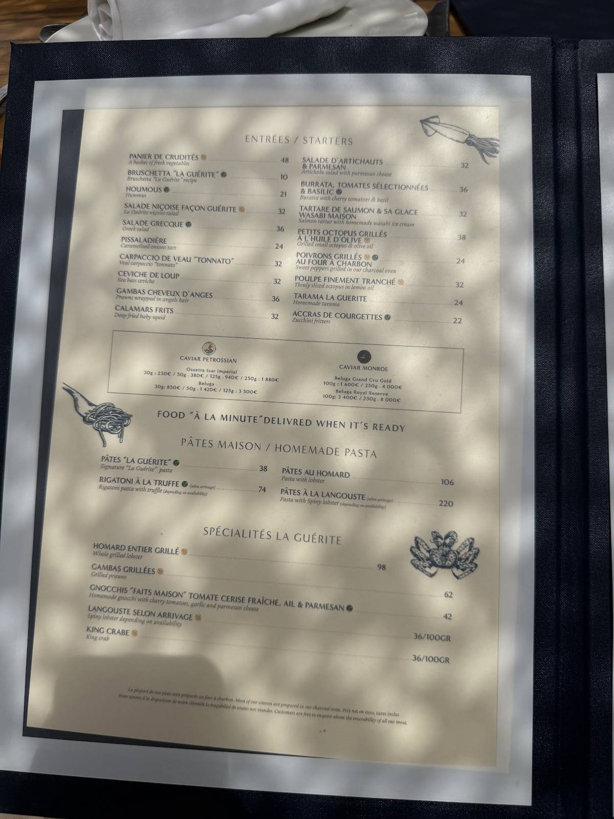 Menu at La Guérite - Cannes restaurant, Cannes, Cannes - Île Sainte ...