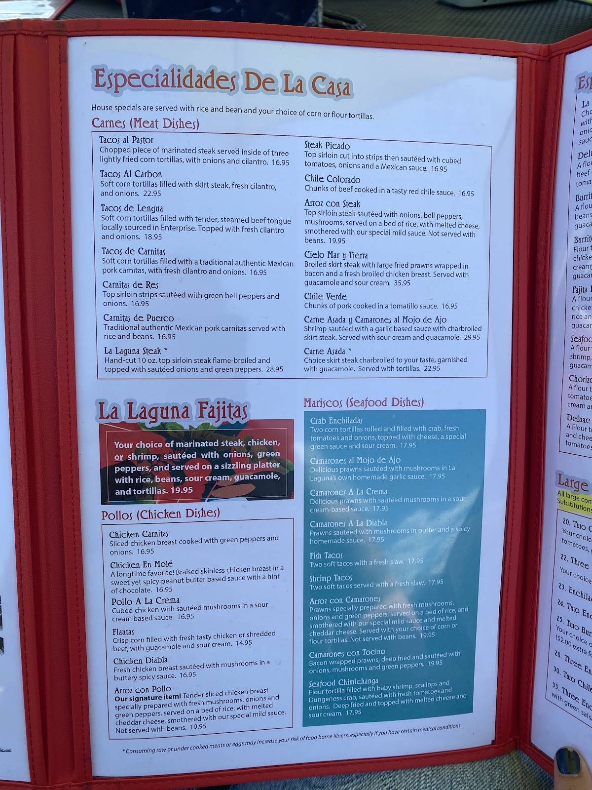 Menu at La Laguna restaurant, Joseph, 507 N Main St
