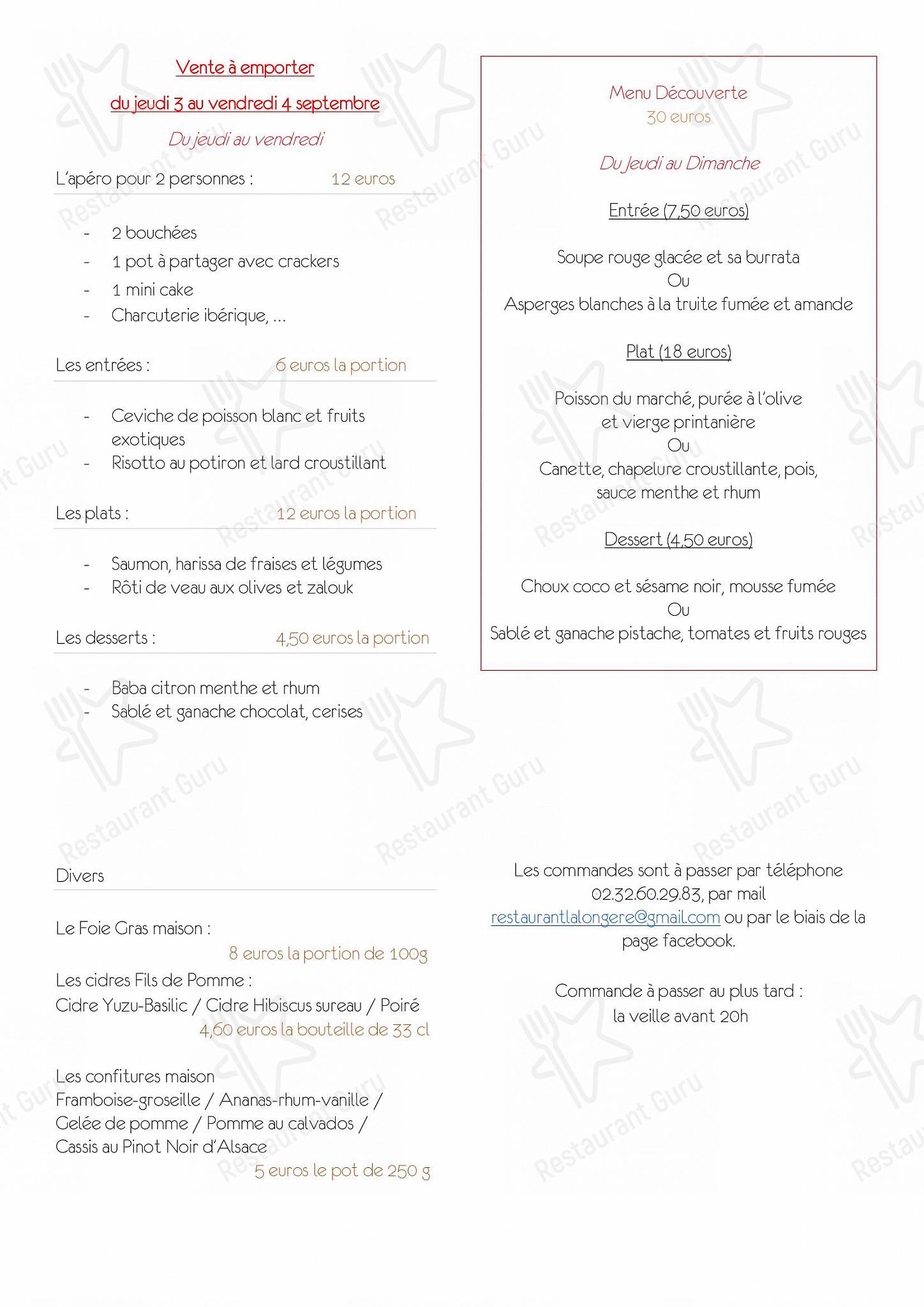 Menu au La Longère restaurant, Le Neubourg
