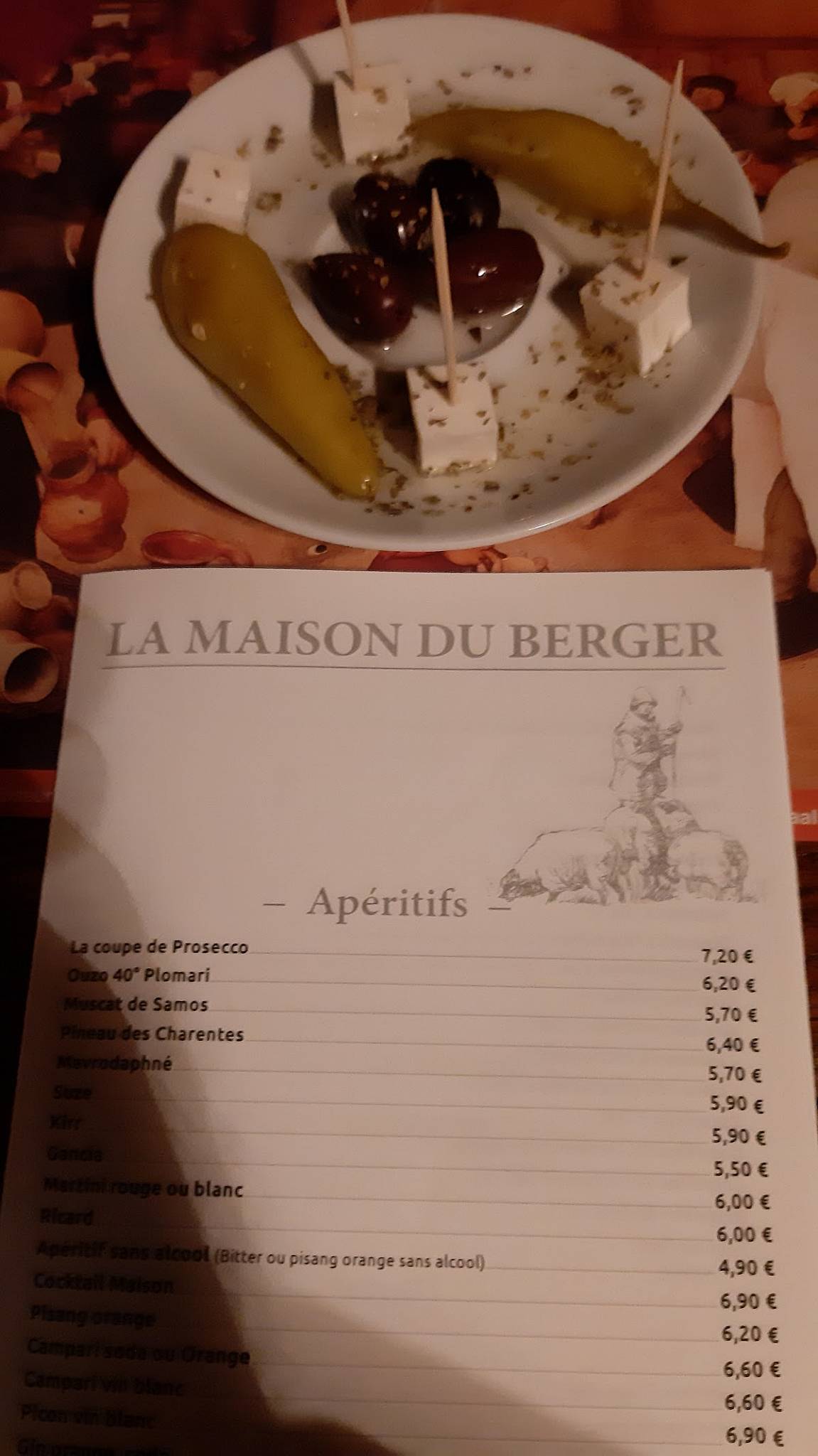 Menu au La Maison du Berger, Jurbise