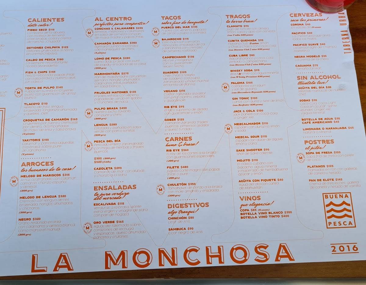 Carta del restaurante La Monchosa, Veracruz