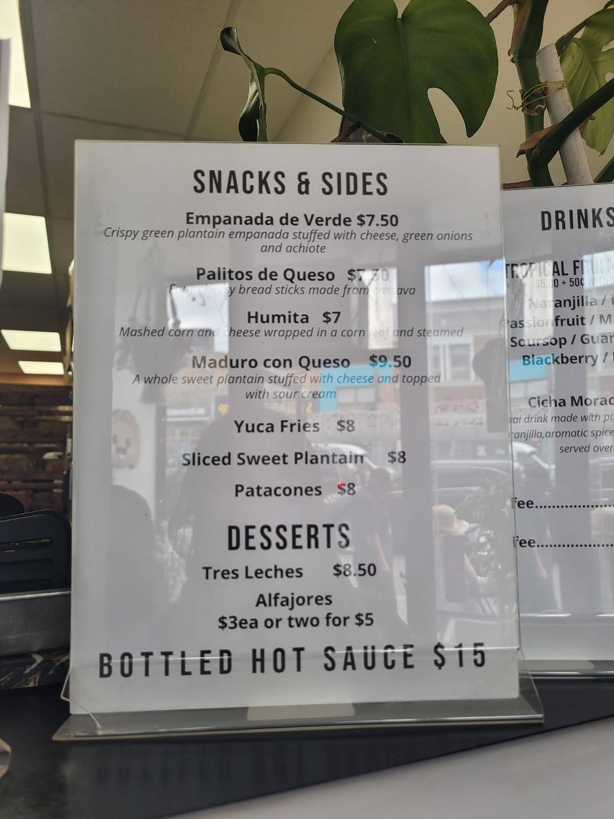 Menu at La Morena cafe, Toronto