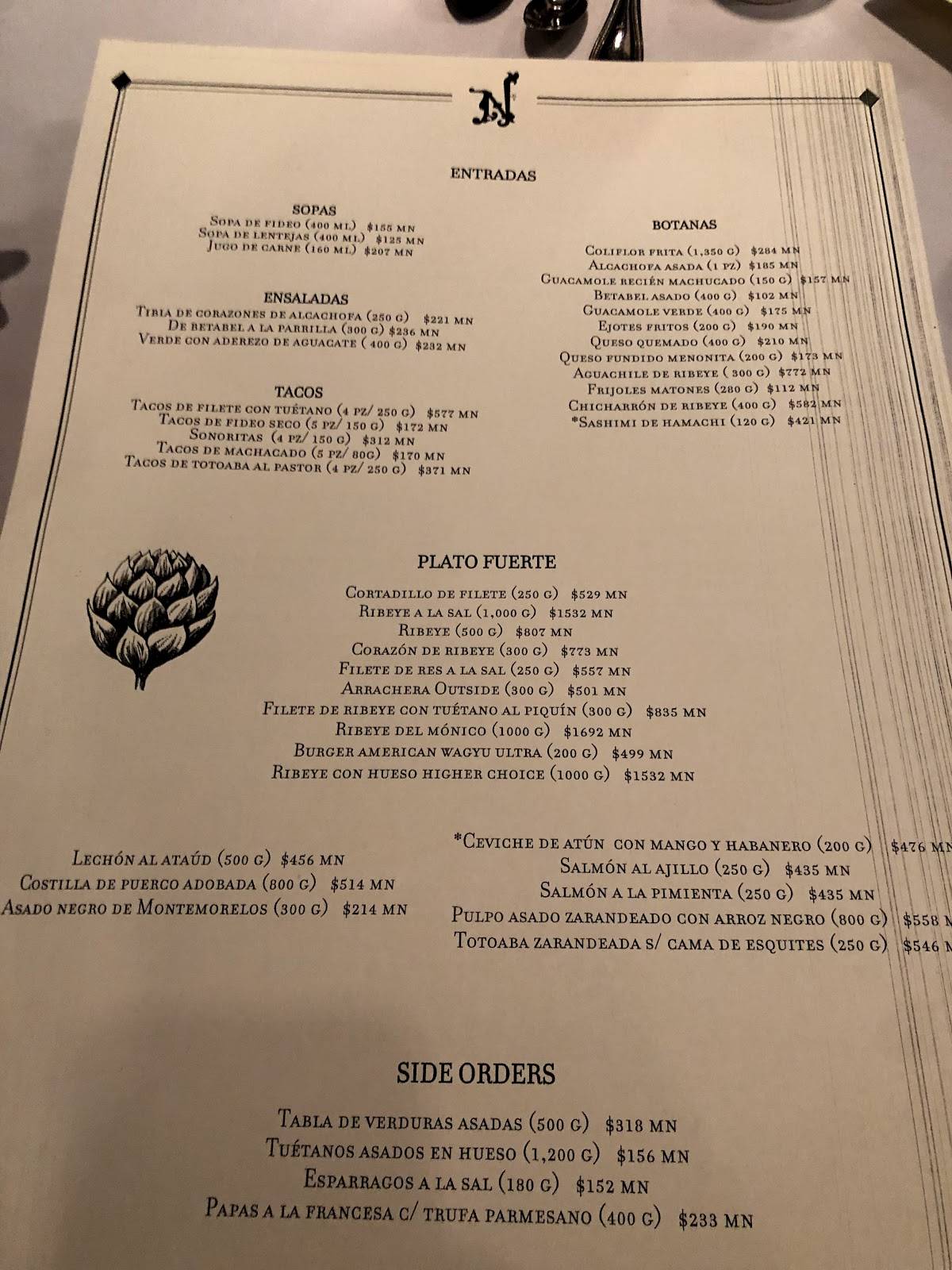 Menu at La Nacional restaurant, Monterrey, Av San Jerónimo 1106