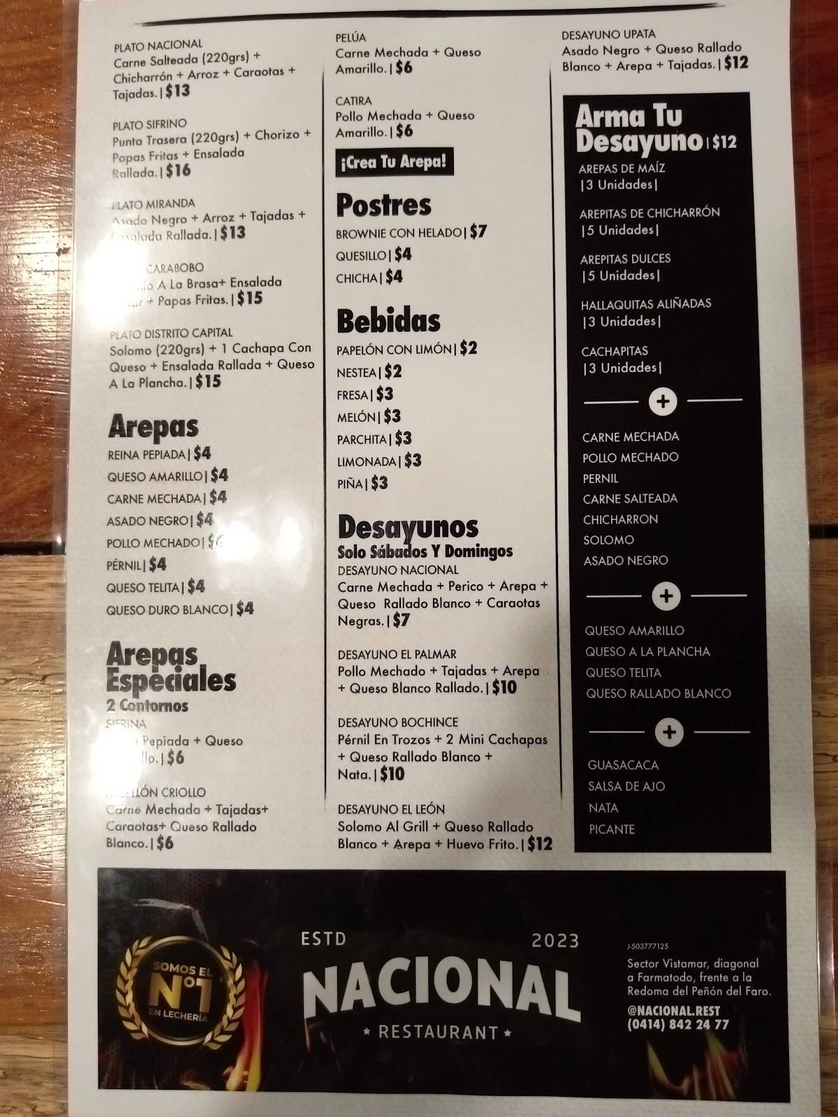 Menu at La Nacional restaurant, Monterrey, Av San Jerónimo 1106