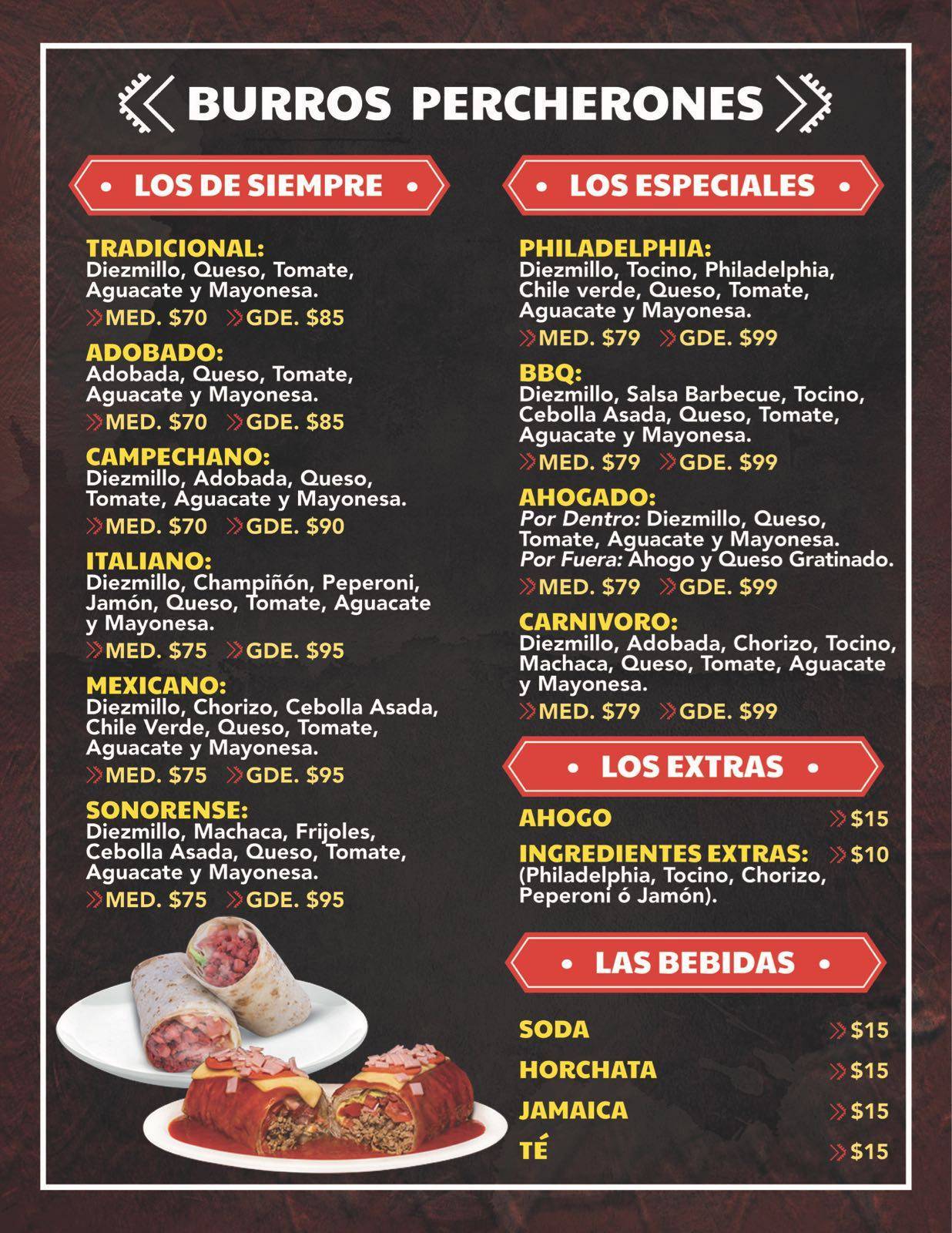 Carta del restaurante La Negra Tomasa Burros Percherones, Ciudad Obregón