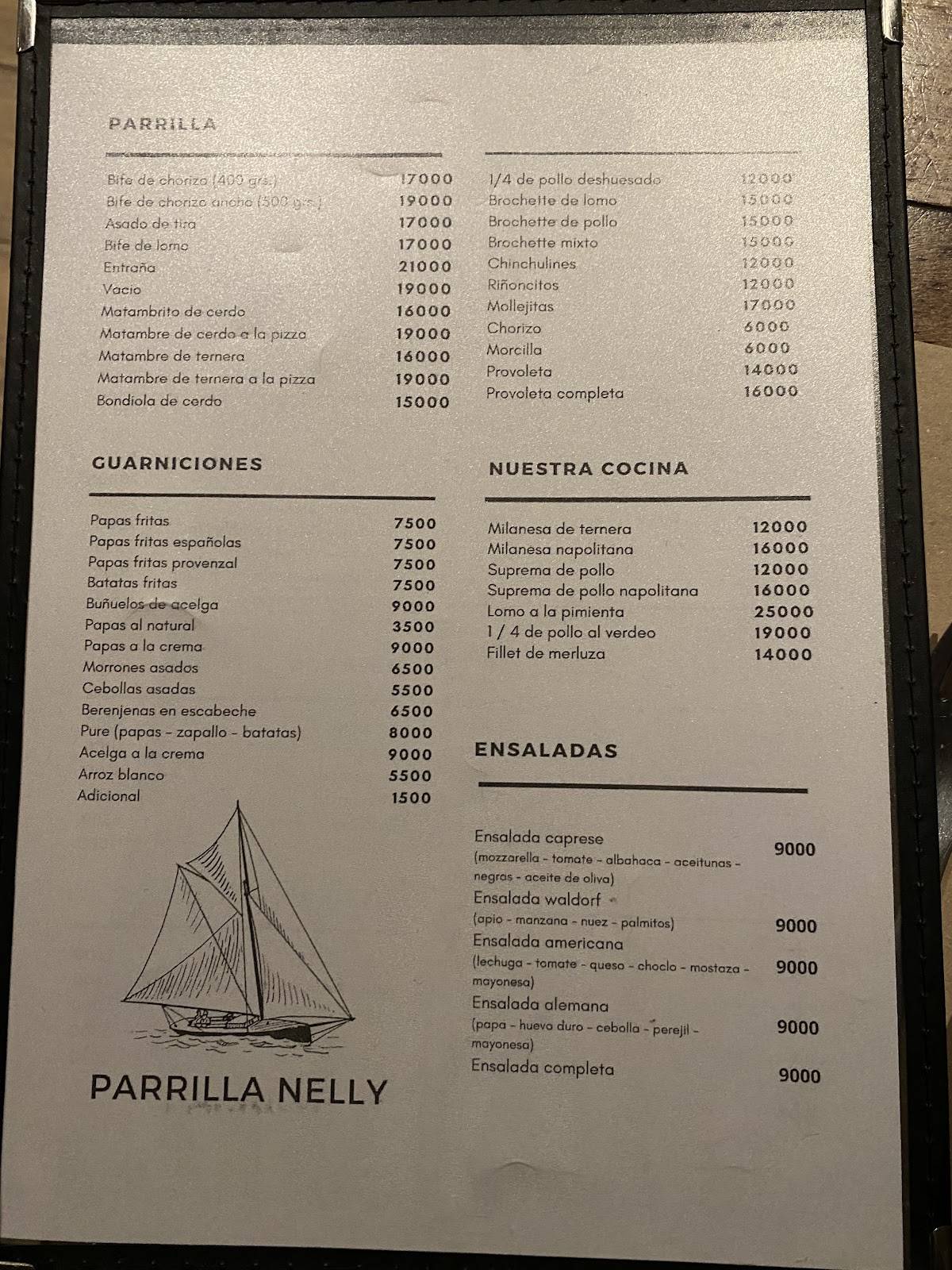 Carta de Parrilla nelly, Olivos