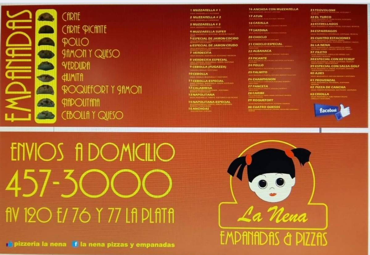 Menu at La Nena Pizzas Y Empanadas restaurant, Villa Elvira