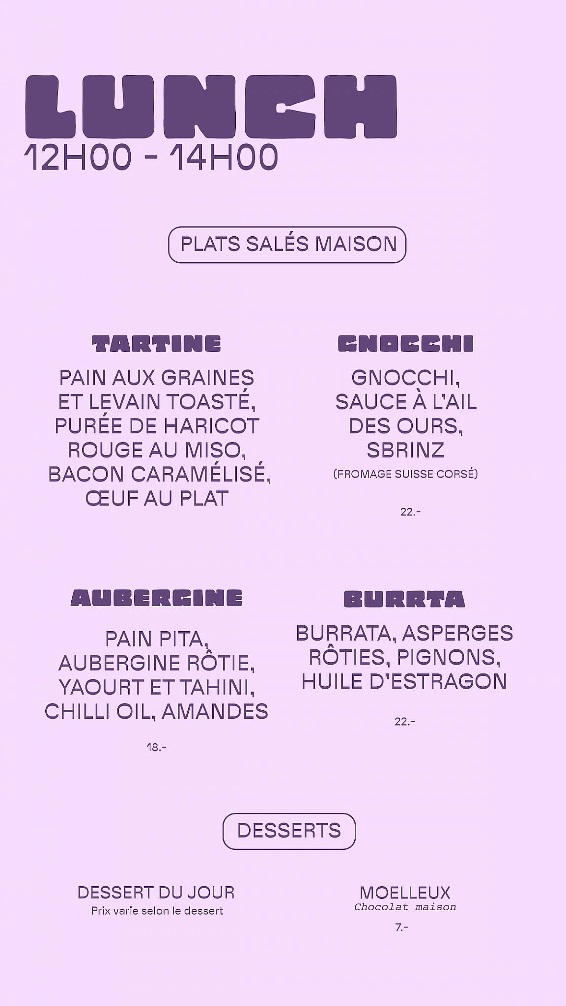 Menu at La Paire, Geneva
