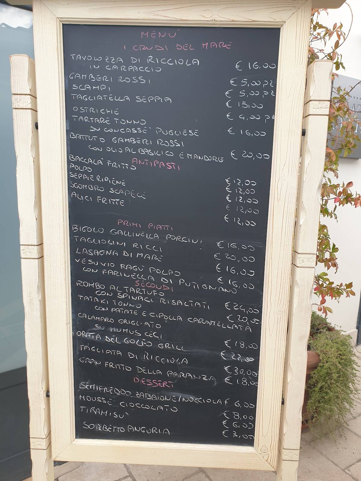 Menu da La Paranza ristorante, Taranto